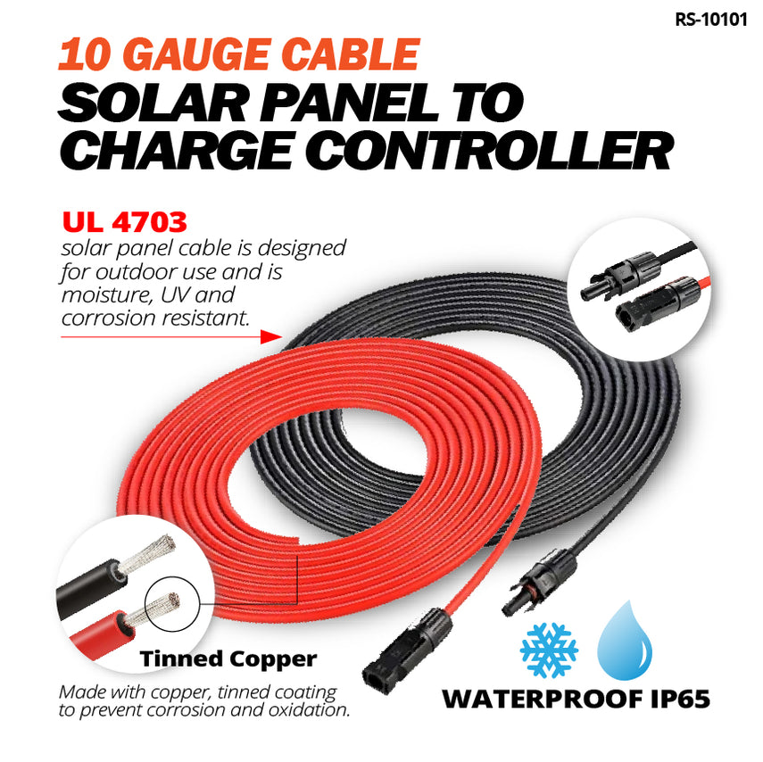 10 Gauge 20 Ft Cable Connect Solar Panel to Charge Controller — RICH SOLAR